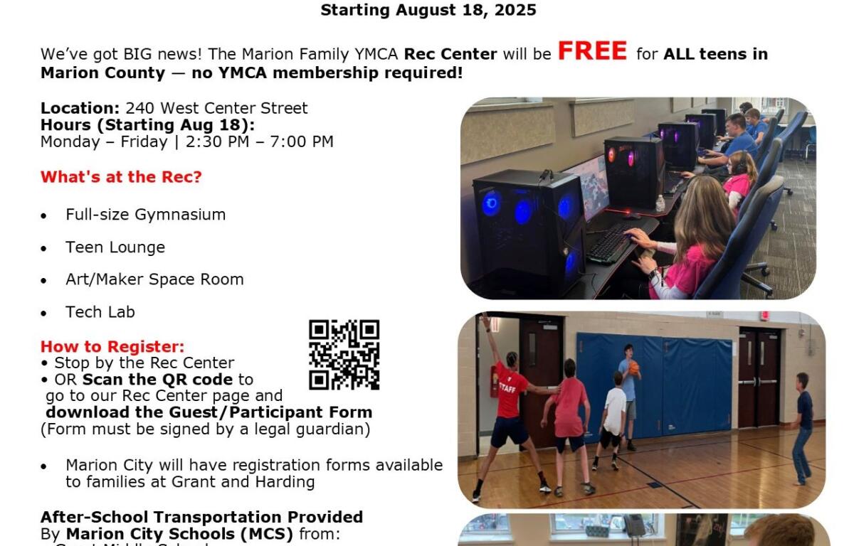 Marion Family YMCA to offer free after-school Rec Center for all county ...